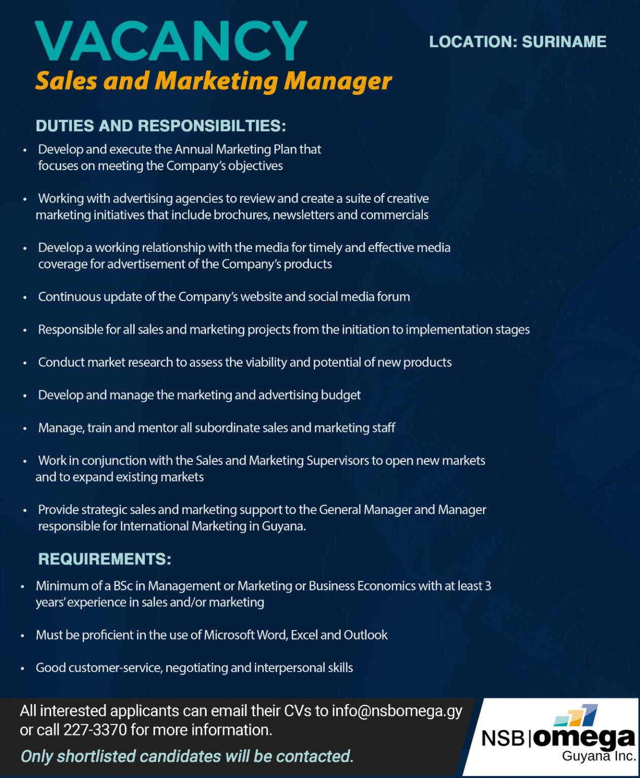 Sales and Marketing Manager – SKA Solution